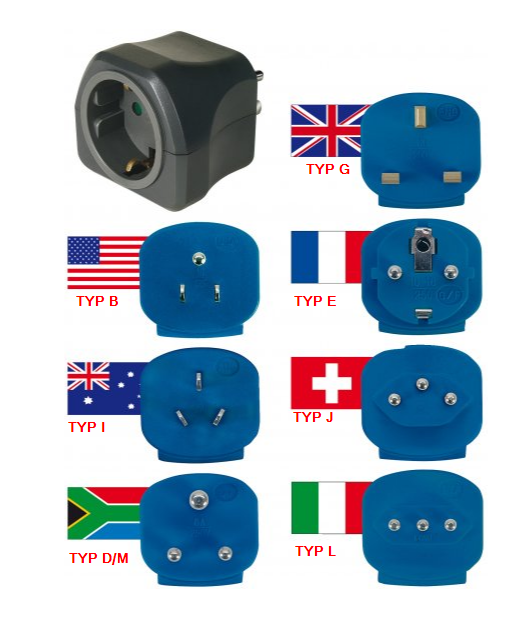What are the type designations of the travel adapters in the travel ...
